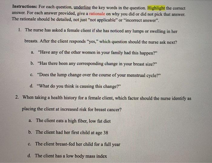 Solved Instructions: For each question, underline the key | Chegg.com