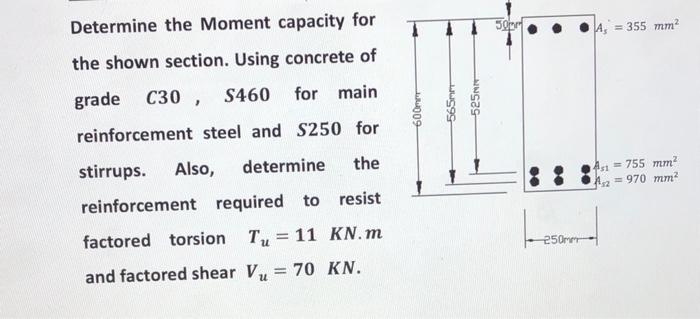 Solved 5op 4 = 355 mm Determine the Moment capacity for the | Chegg.com