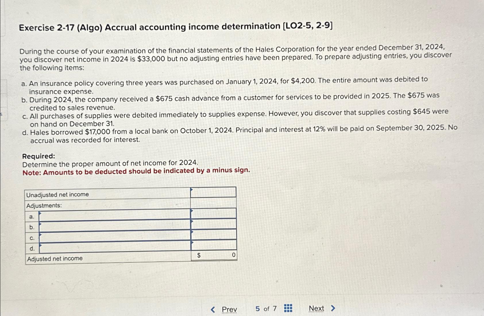 Solved Exercise 2-17 (Algo) ﻿Accrual accounting income | Chegg.com