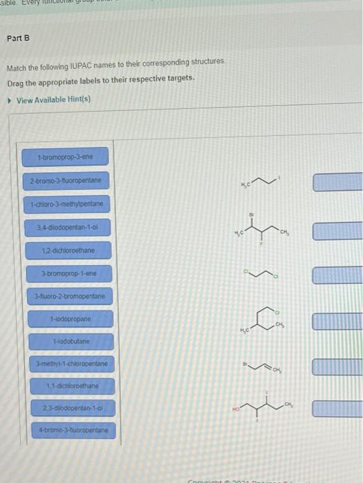 Solved sible. Every Part B Match the following IUPAC names | Chegg.com