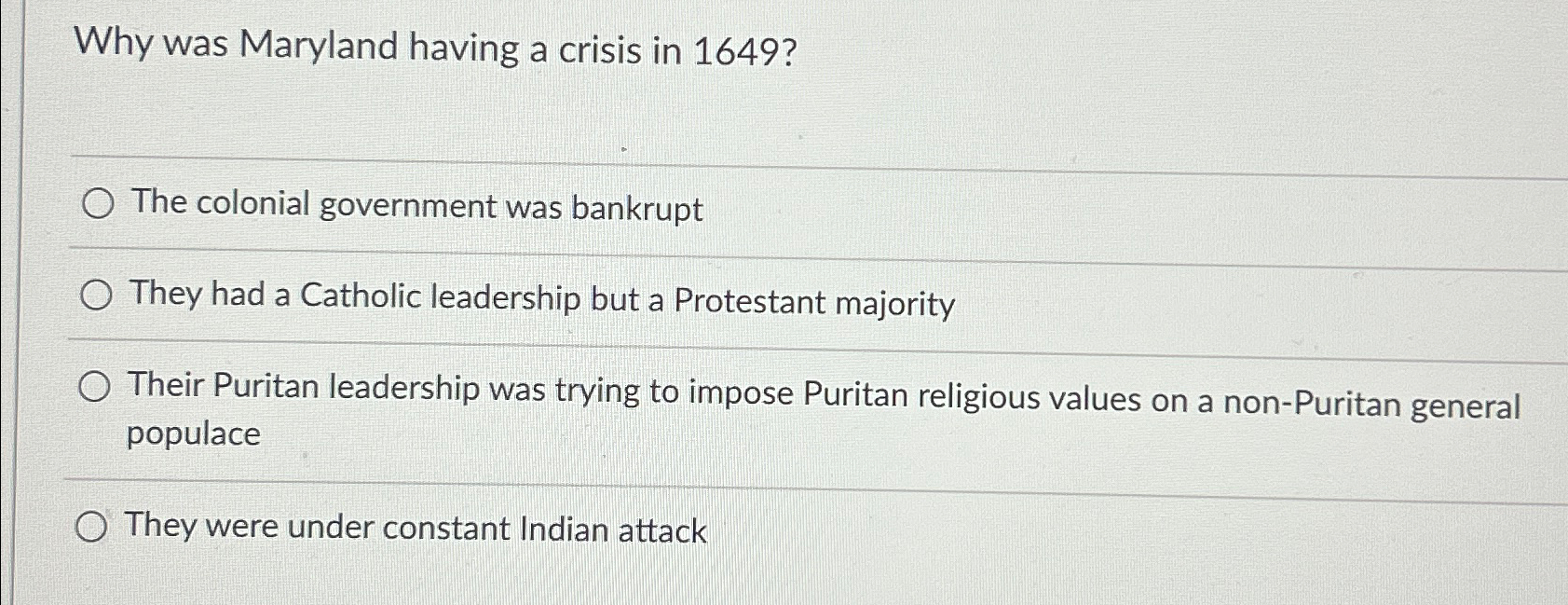 Solved Why was Maryland having a crisis in 1649?The colonial | Chegg.com