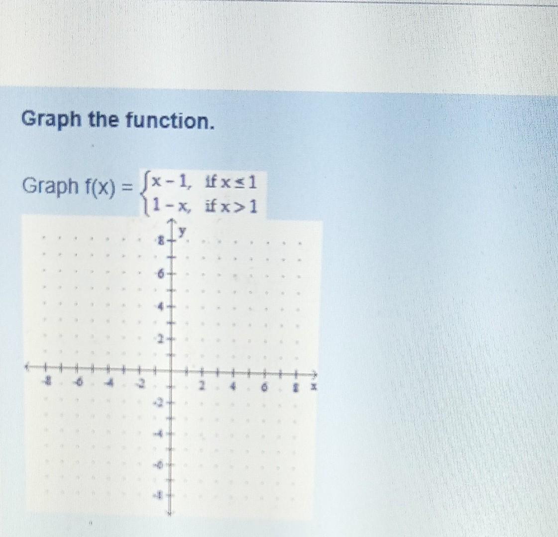 Solved Graph the function. Graph f(x)={x−1,1−x, if x≤1 if | Chegg.com