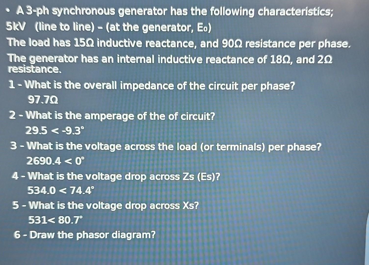 Solved - A 3-ph synchronous generator has the following | Chegg.com
