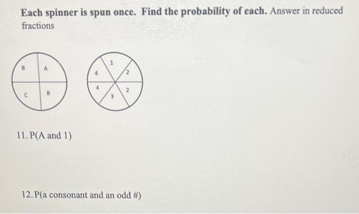 Solved Each spinner is spun once. Find the probability of | Chegg.com