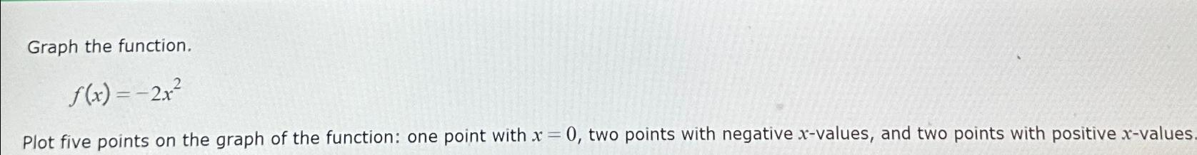 Solved Graph the function.f(x)=-2x2Plot five points on the | Chegg.com