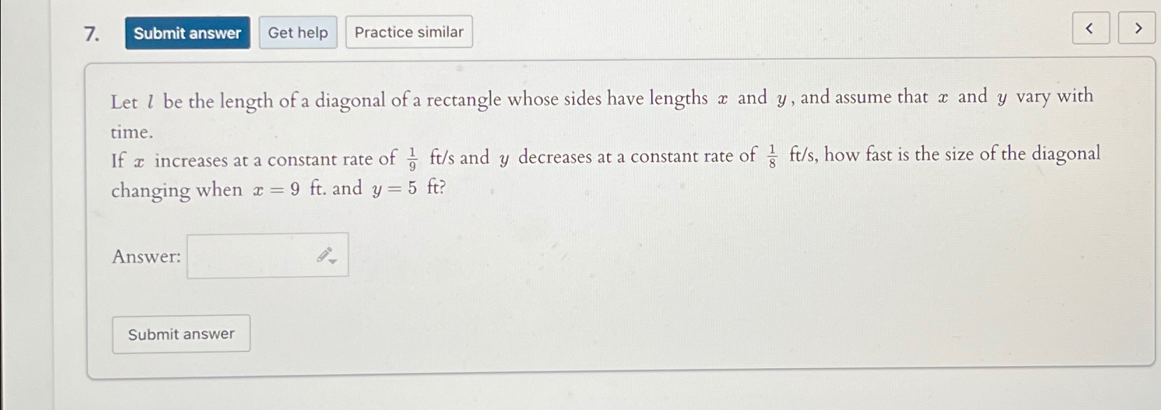 Solved Let l ﻿be the length of a diagonal of a rectangle | Chegg.com