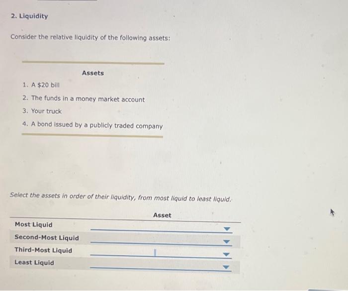 Solved Consider the relative liquidity of the following | Chegg.com