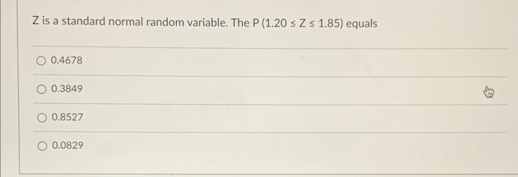 Solved Z ﻿is a standard normal random variable. The | Chegg.com