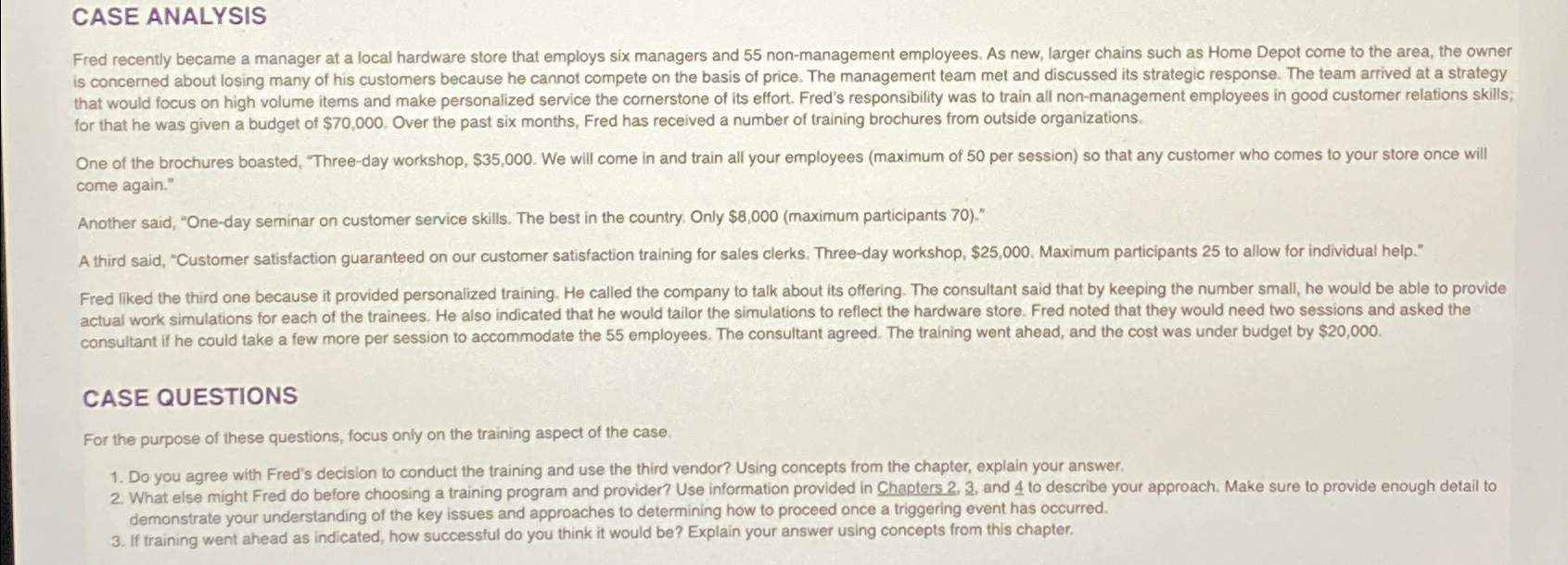 Solved CASE ANALYSIS for that he was given a budget of | Chegg.com