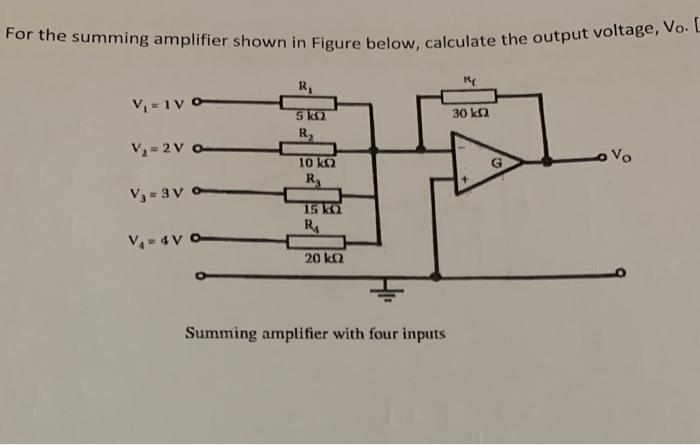 Solved For the summing amplifier shown in Figure below, | Chegg.com