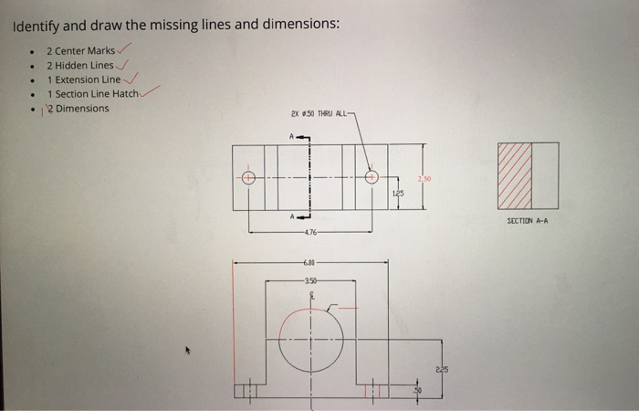 Identify and draw the missing lines and dimensions: • | Chegg.com
