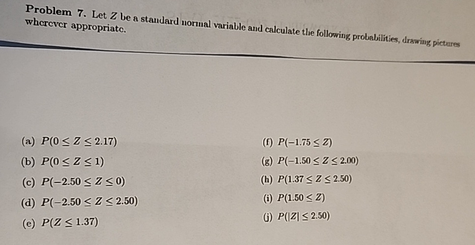 Solved Problem 7. ﻿Let Z ﻿be a standard normal variable and | Chegg.com