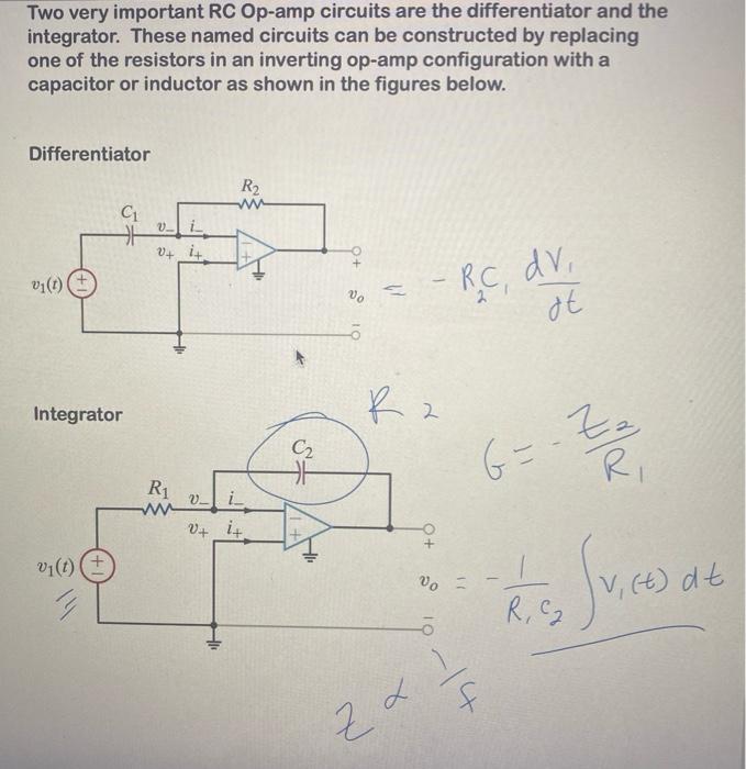 Solved Two very important RC Op-amp circuits are the | Chegg.com