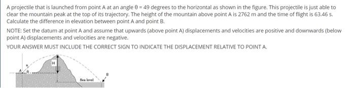 Solved A projectile that is launched from point A at an | Chegg.com