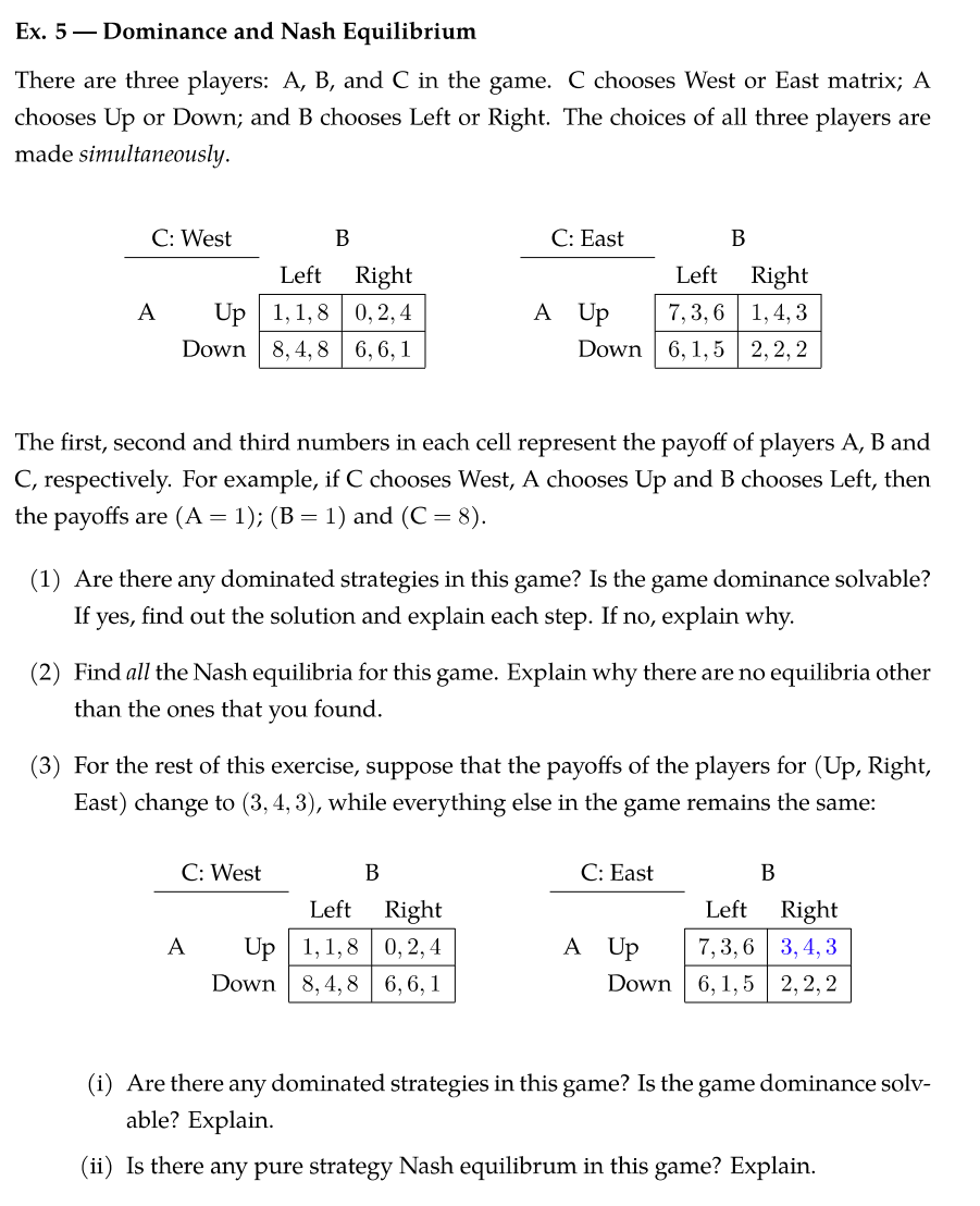 Solved Ex. 5 - ﻿Dominance and Nash EquilibriumThere are | Chegg.com