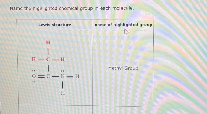 Solved Name the highlighted chemical group in each | Chegg.com