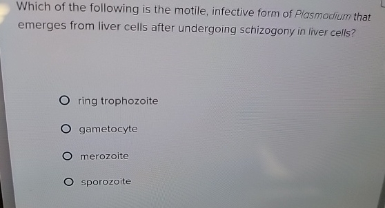 Solved Which of the following is the motile, infective form | Chegg.com