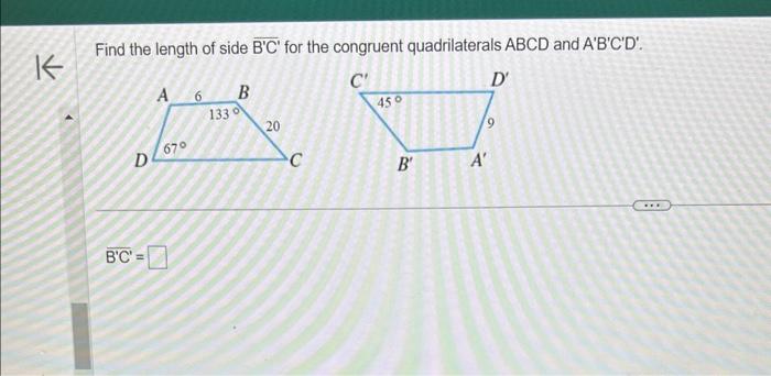 Solved Find the length of side B′C′ for the congruent | Chegg.com