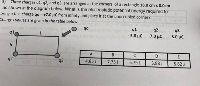 Solved 3) Three charges q1,q2, and q3 are arranged at the | Chegg.com