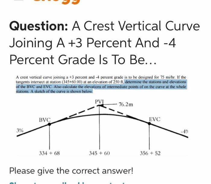 Solved Question: A Crest Vertical Curve Joining A +3 Percent | Chegg.com