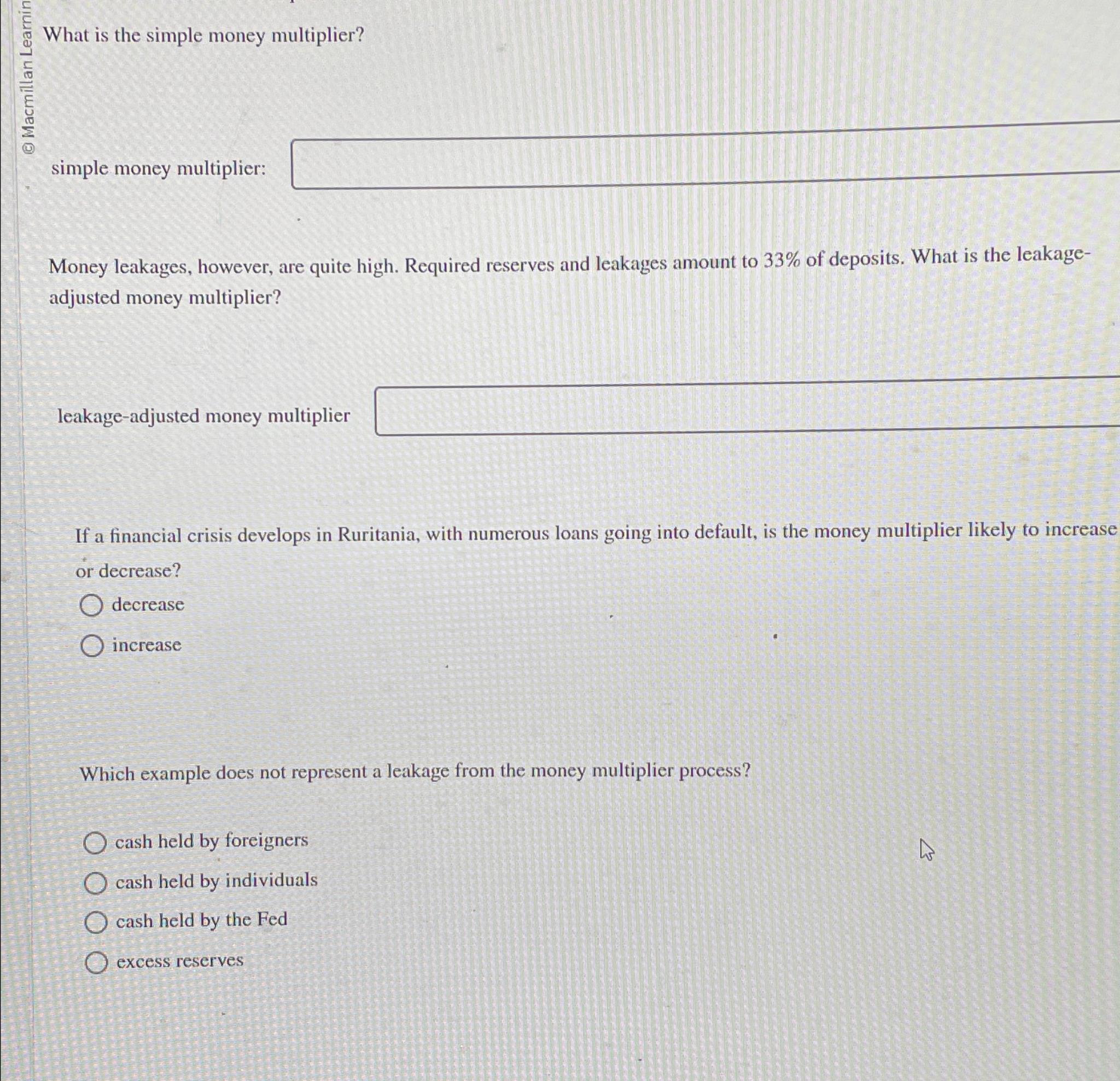 Solved What is the simple money multiplier?simple money | Chegg.com
