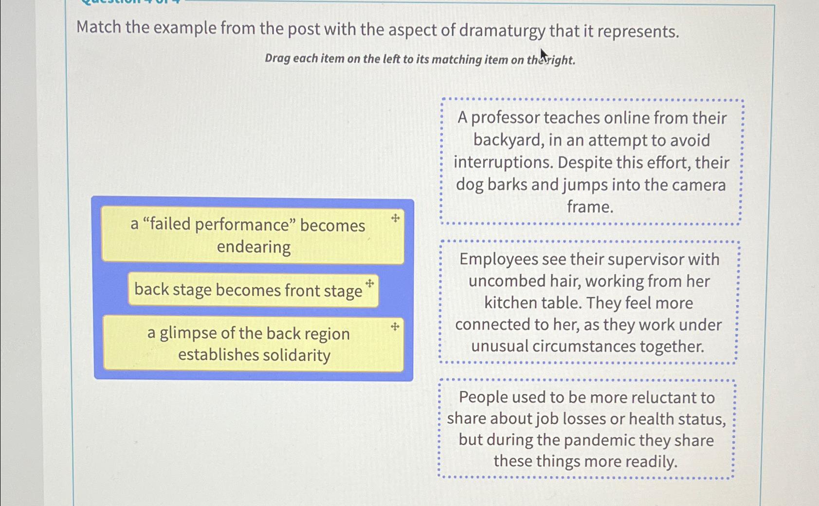 Solved Match the example from the post with the aspect of | Chegg.com