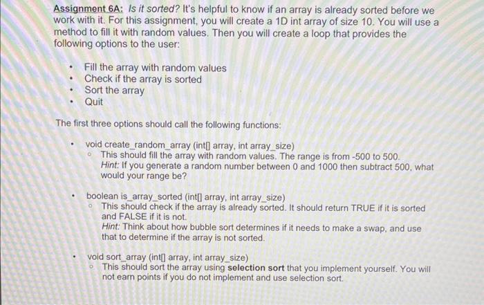 Solved Assignment 6 A : Is it sorted? It's helpful to know | Chegg.com