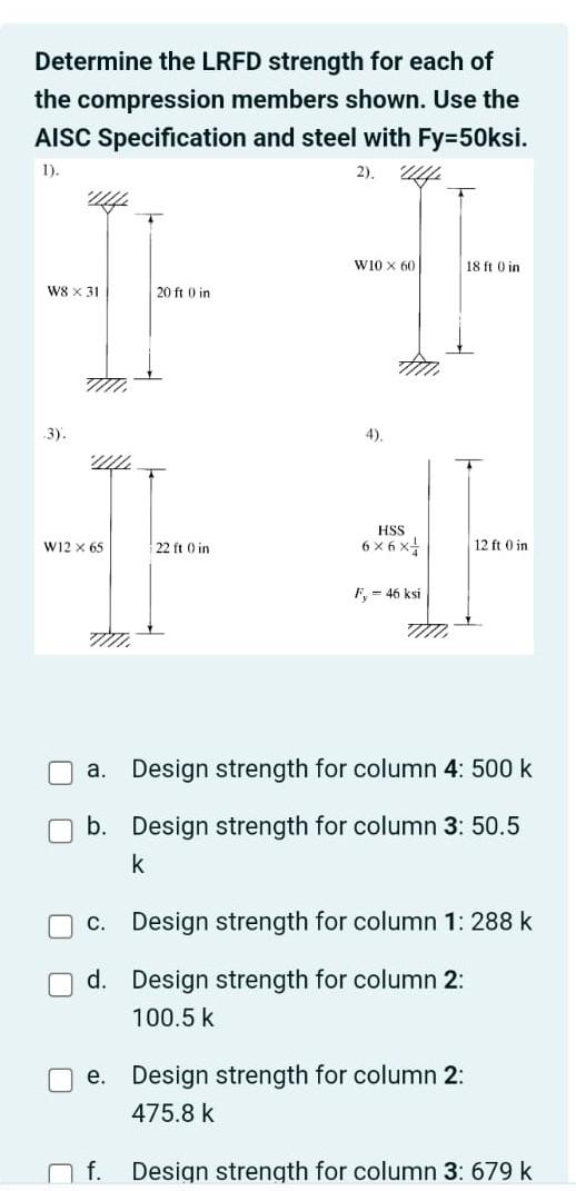 Solved Determine the LRFD strength for each of the | Chegg.com
