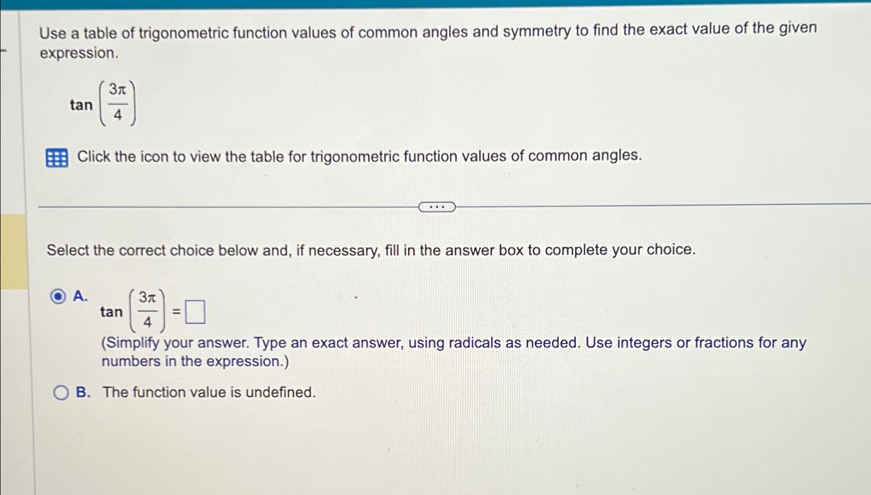 Solved Use a table of trigonometric function values of | Chegg.com