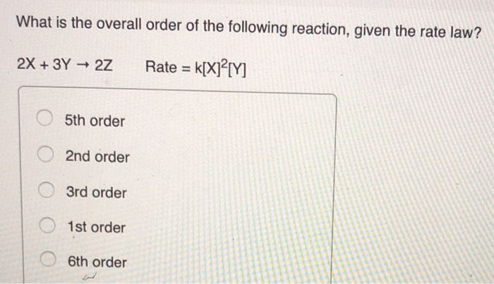 Solved What is the overall order of the following reaction, | Chegg.com