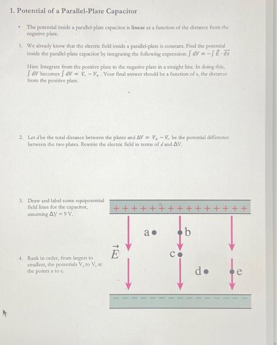 1. Potential of a Parallel-Plate Capacitor - The | Chegg.com