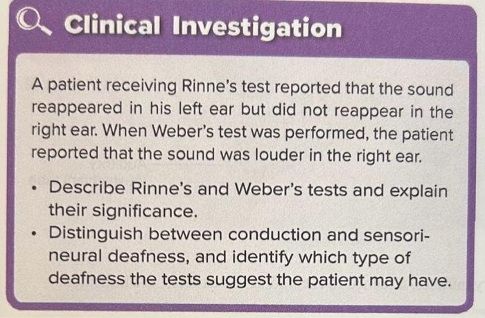 Solved A patient receiving Rinne's test reported that the | Chegg.com