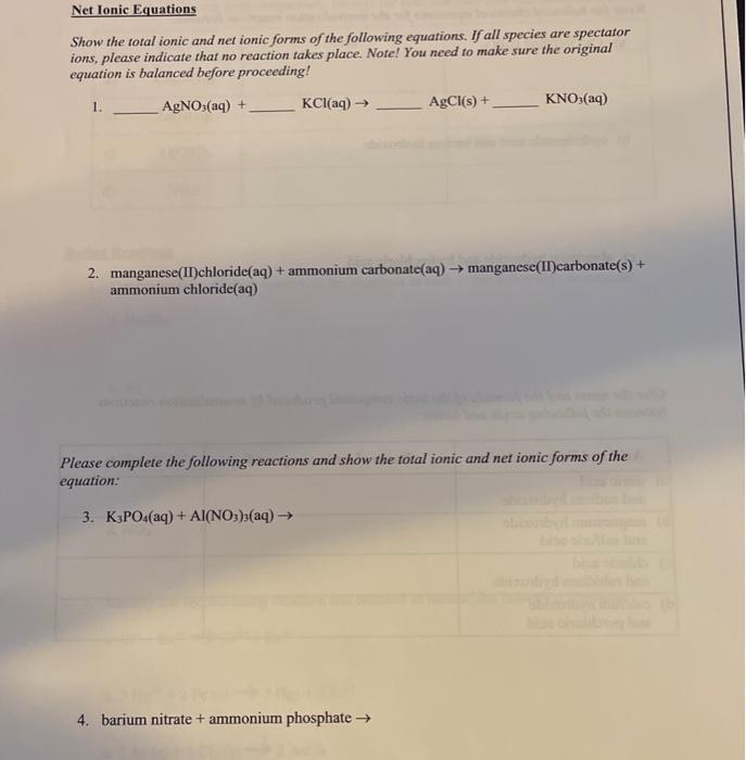 Solved Net Ionic Equations Show the total ionic and net | Chegg.com