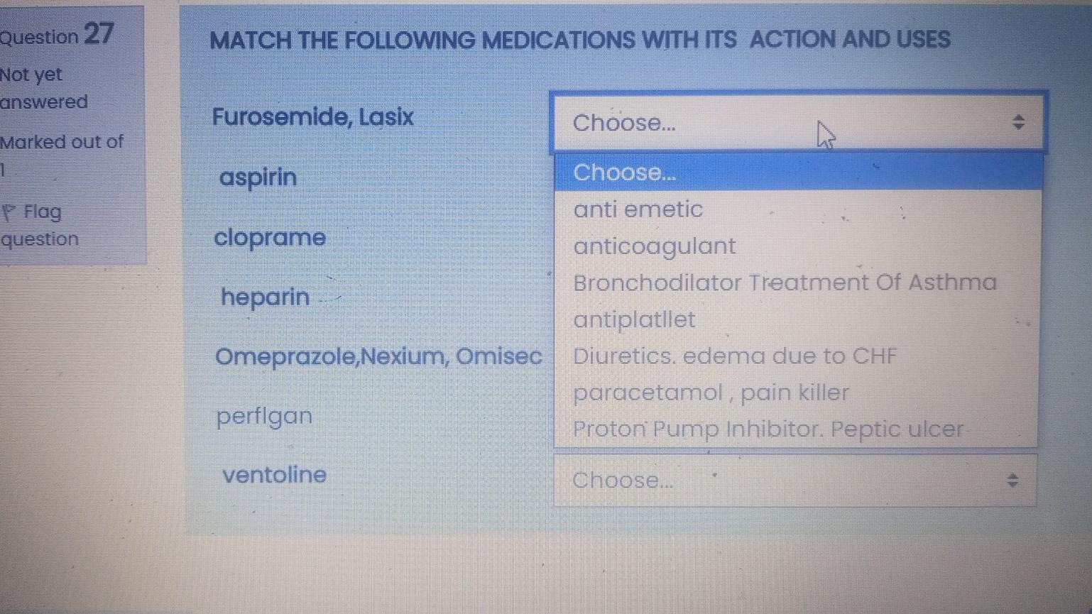 Solved Question 27 MATCH THE FOLLOWING MEDICATIONS WITH ITS | Chegg.com