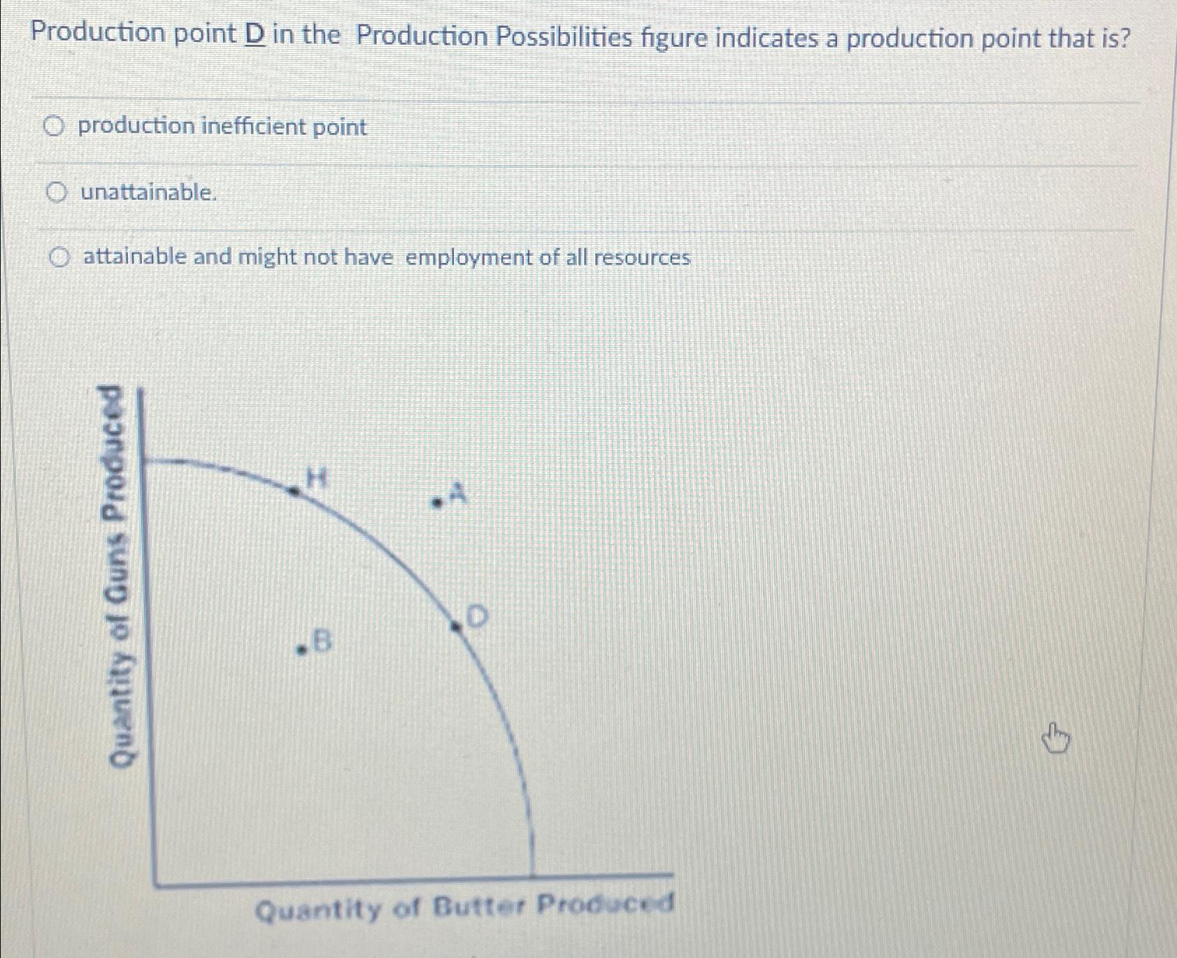 Solved Production point D? ﻿in the Production Possibilities | Chegg.com