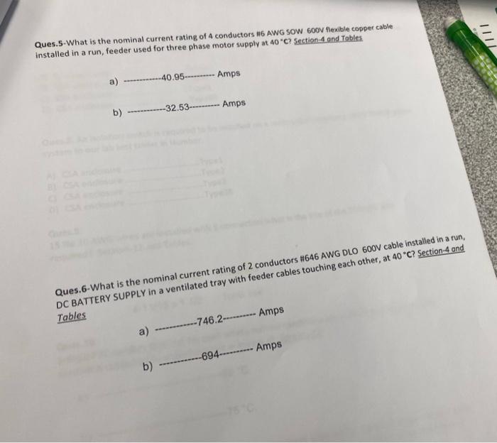 Solved Ques.5-What is the nominal current rating of 4 | Chegg.com
