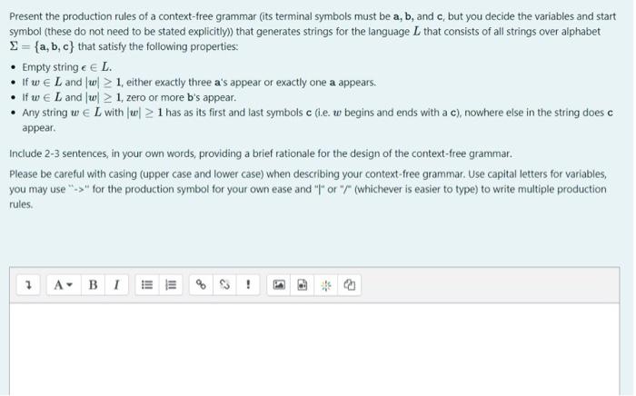 Solved Present the production rules of a context-free | Chegg.com
