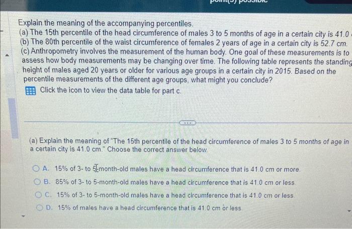 Solved Explain the meaning of the accompanying percentiles. | Chegg.com
