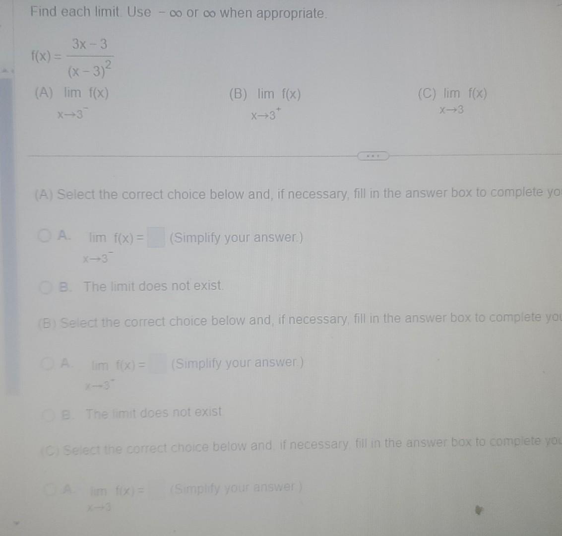 Solved Find each limit Use −∞ or ∞ when appropriate. | Chegg.com