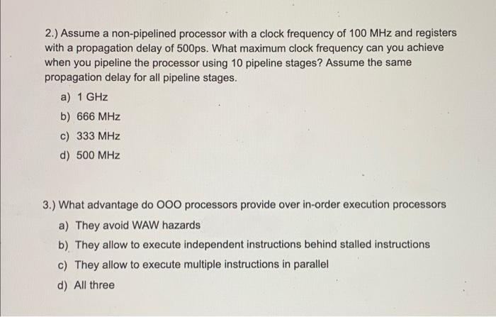 Solved 2.) Assume a non-pipelined processor with a clock | Chegg.com