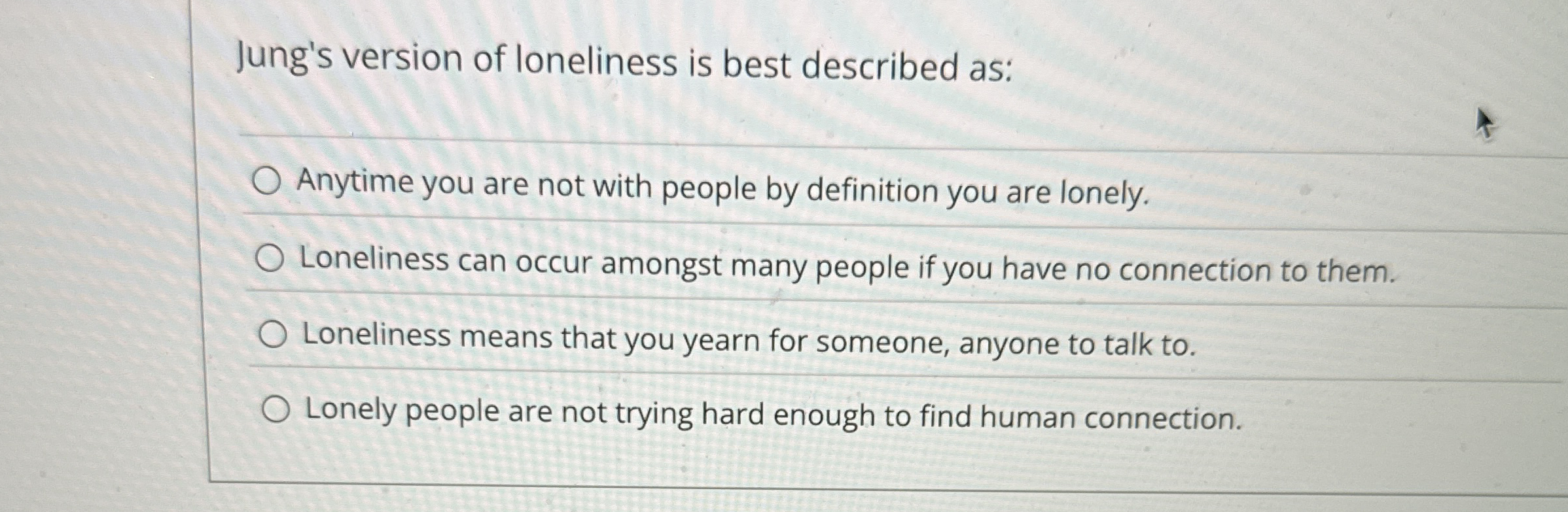 Solved Jung's version of loneliness is best described | Chegg.com
