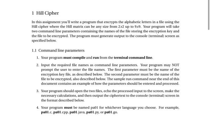 Solved 1 Hill Cipher In this assignment you'll write a | Chegg.com
