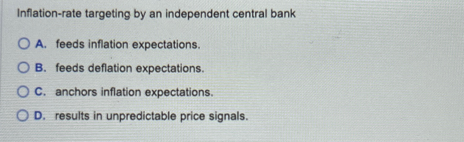 Solved Inflation-rate targeting by an independent central | Chegg.com