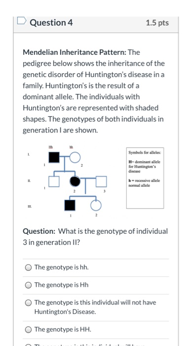 Solved Question 4 1.5 pts Mendelian Inheritance Pattern: The | Chegg.com
