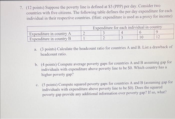 Solved (12 points) Suppose the poverty line is defined at $5 | Chegg.com