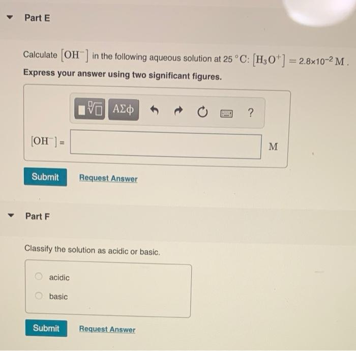 Solved Part A Calculate (OH- ) in the following aqueous | Chegg.com