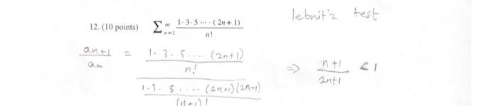 Solved 12. (10 points) ∑n=1∞n!1⋅3⋅5⋯⋅(2n+1) | Chegg.com