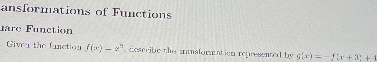 Solved Tansformations of Functionsvare FunctionGiven the | Chegg.com
