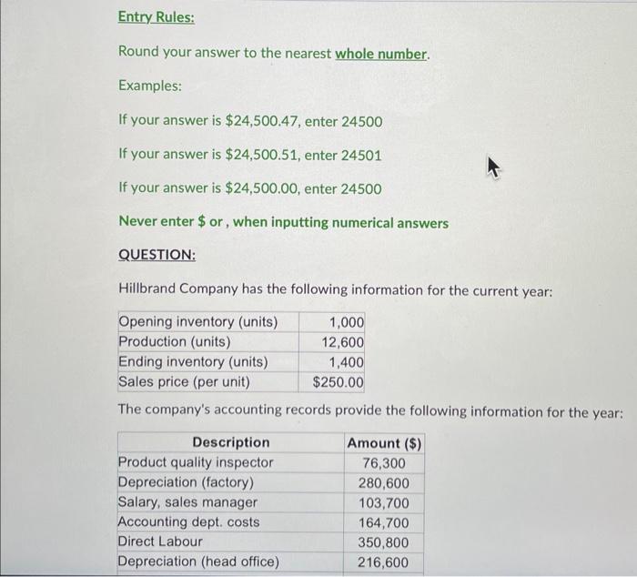 Solved Entry Rules: Round your answer to the nearest whole | Chegg.com