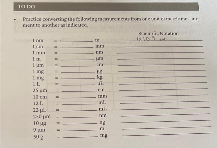 Solved Practice converting the following measurements from | Chegg.com